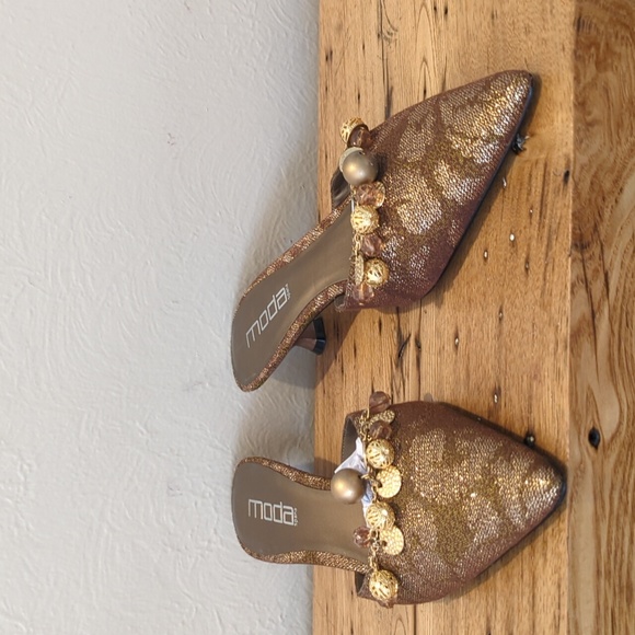 Moda Spana | Shoes | Vintage Moda Spana Goldbronze Brocade Kitten Heel ...